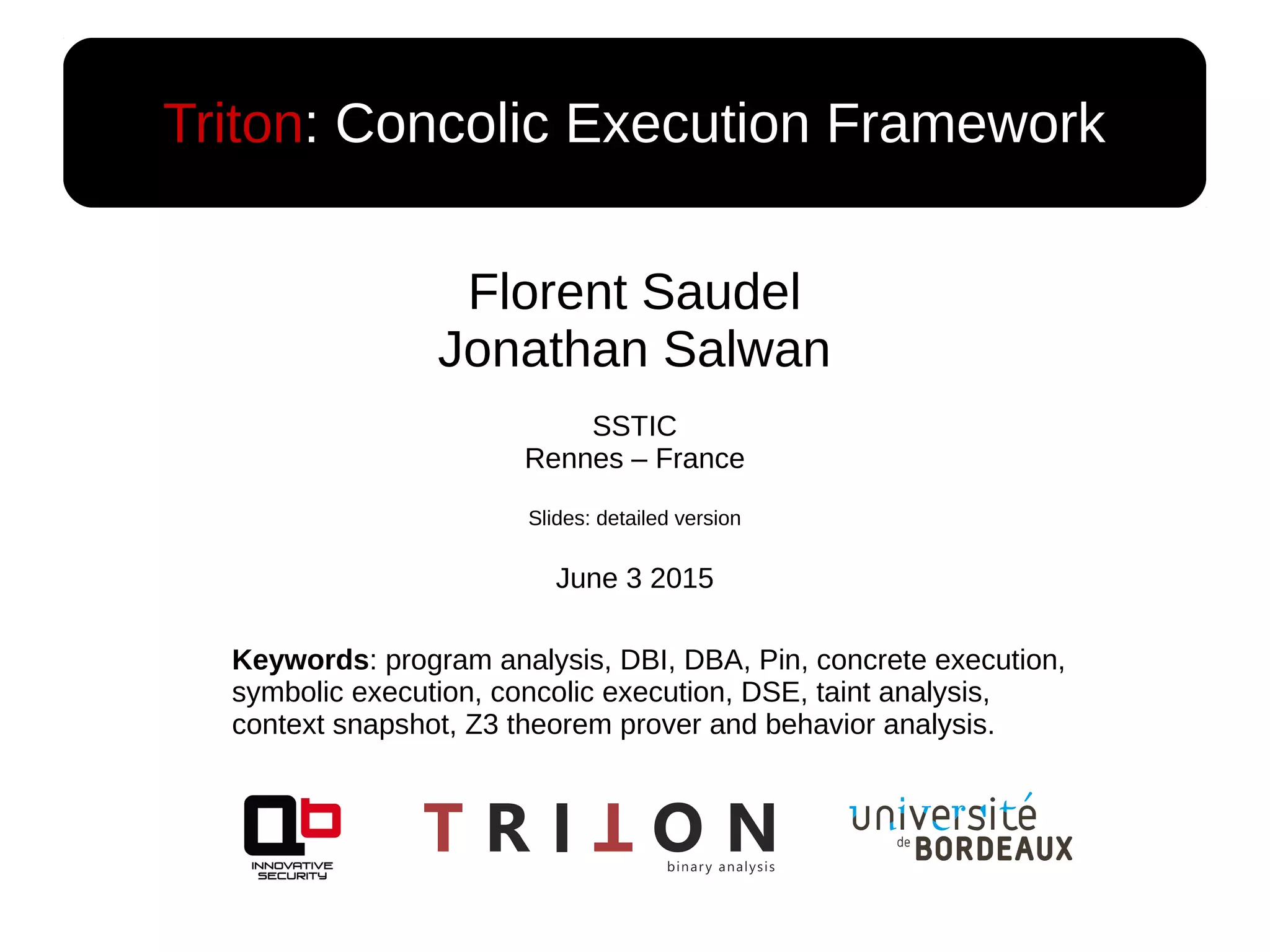 Sstic 2015 Detailed Version Triton Concolic Execution Frame Work F