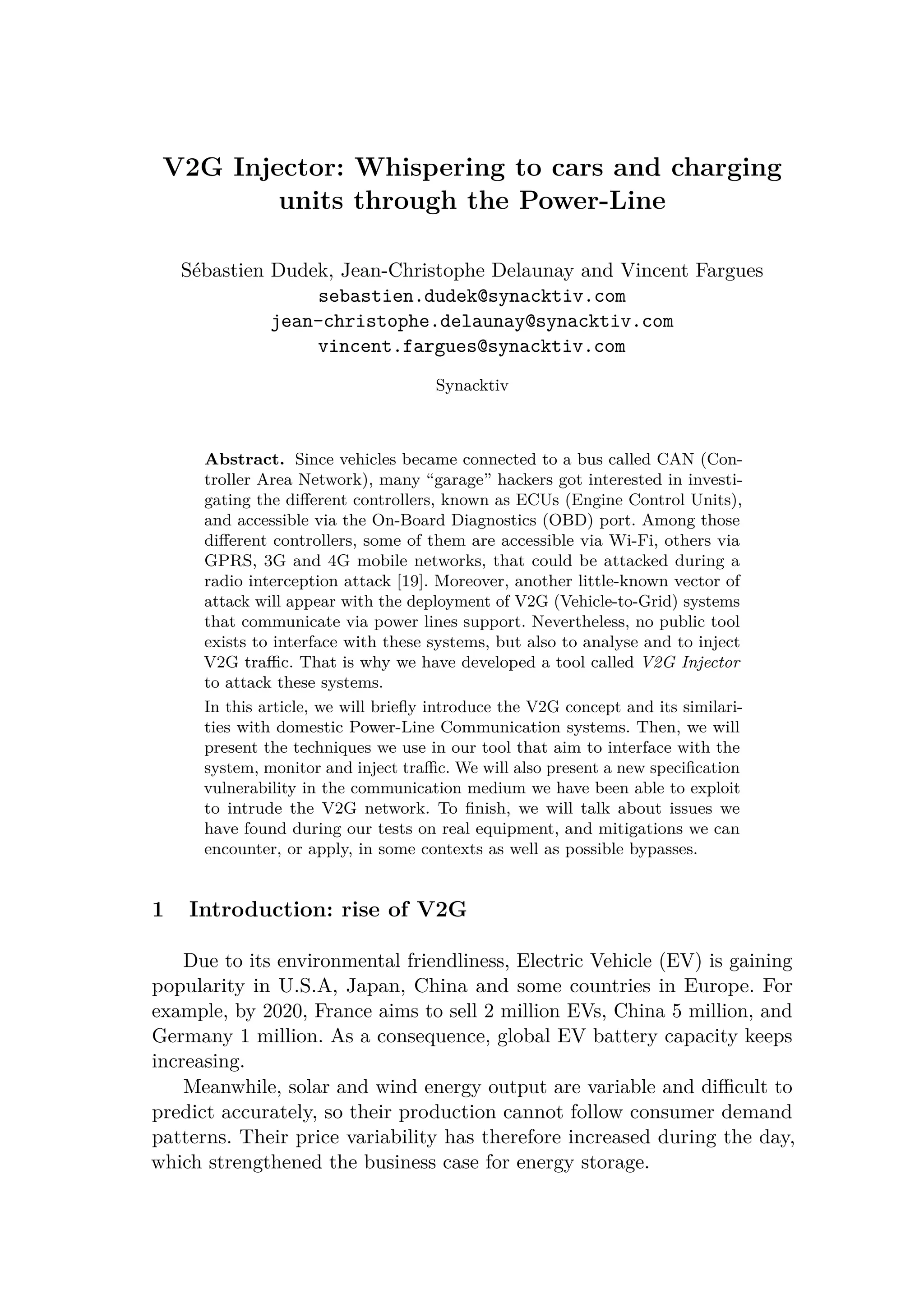 Article on V2G Hacking - V2G Injector: Whispering to cars and charging ...