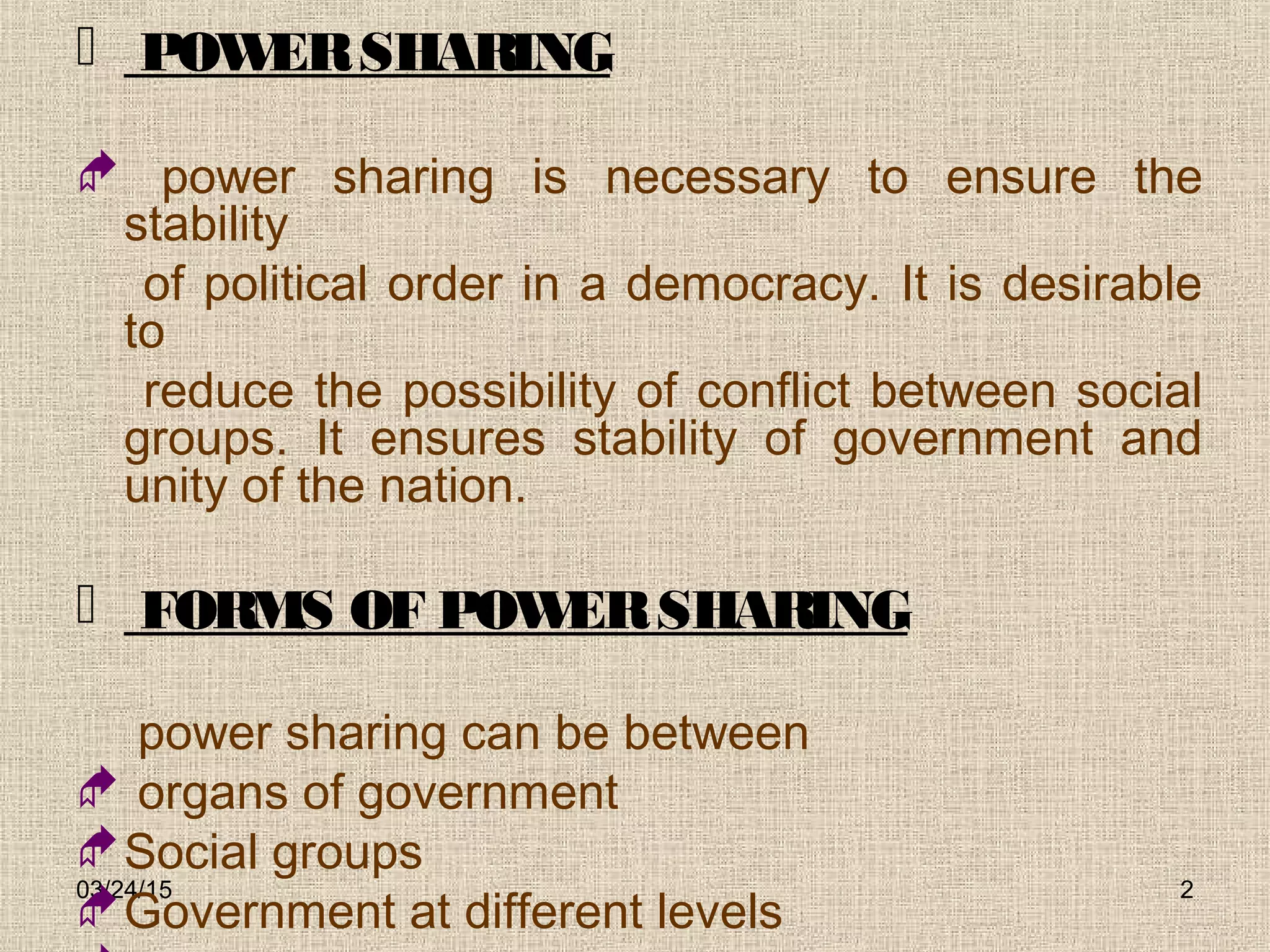 POWER SHARING (social science ppt) | PPT