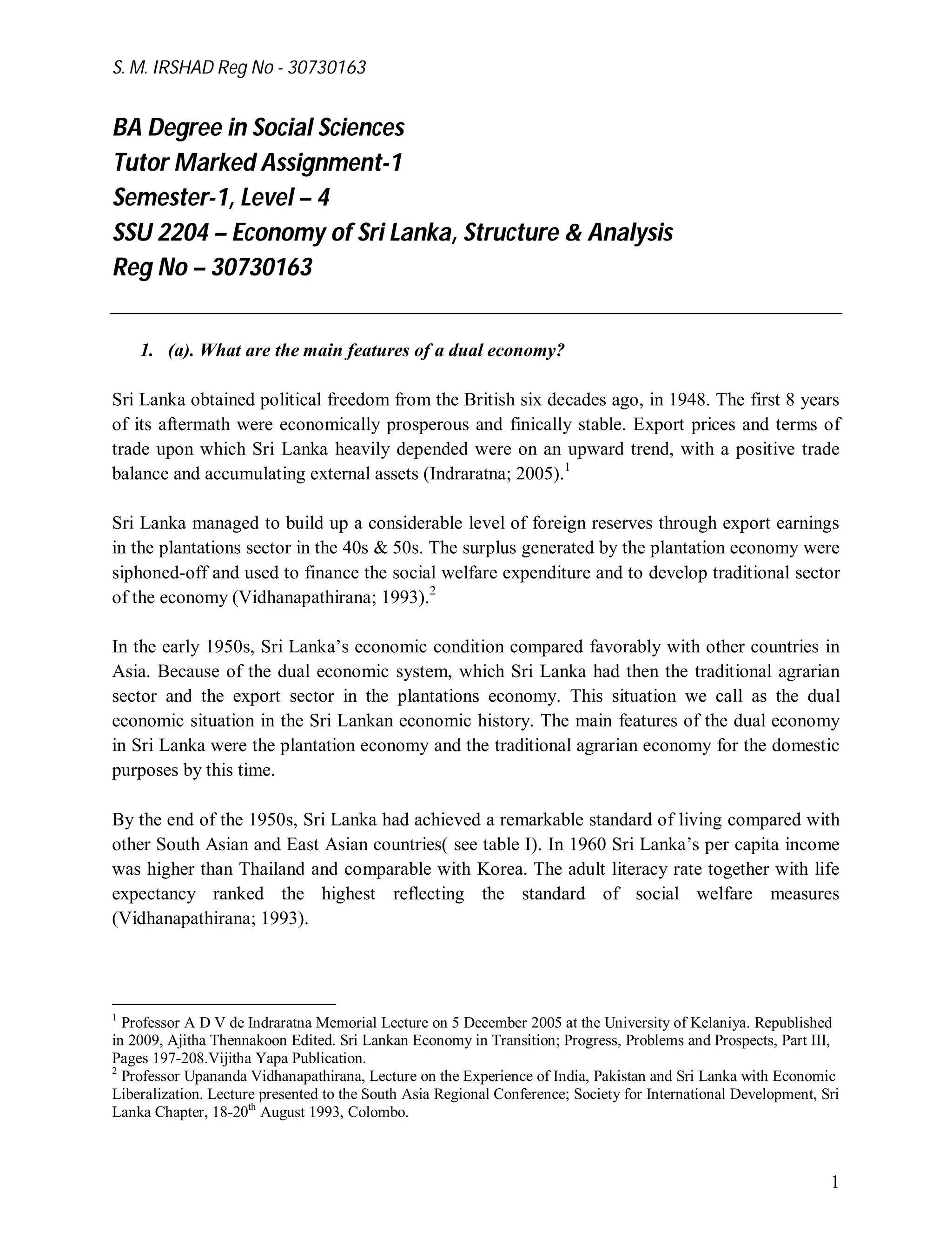 Ssu 2204 sri lankan economy | PDF