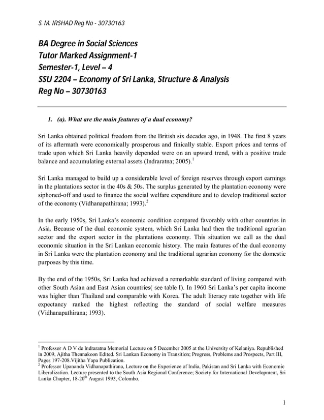 Ssu 2204 sri lankan economy | PDF