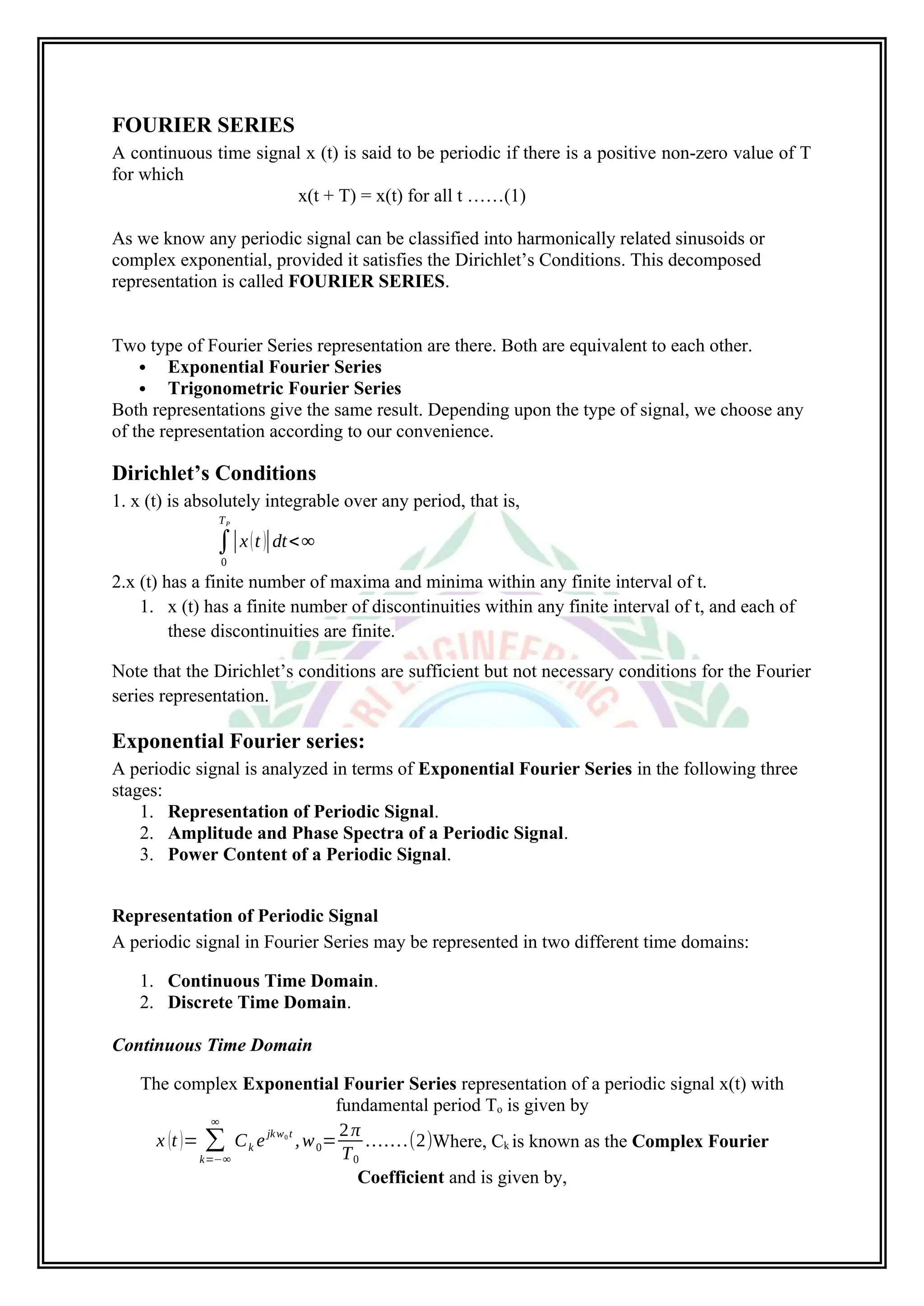Continous time fourier series and Examples | DOCX