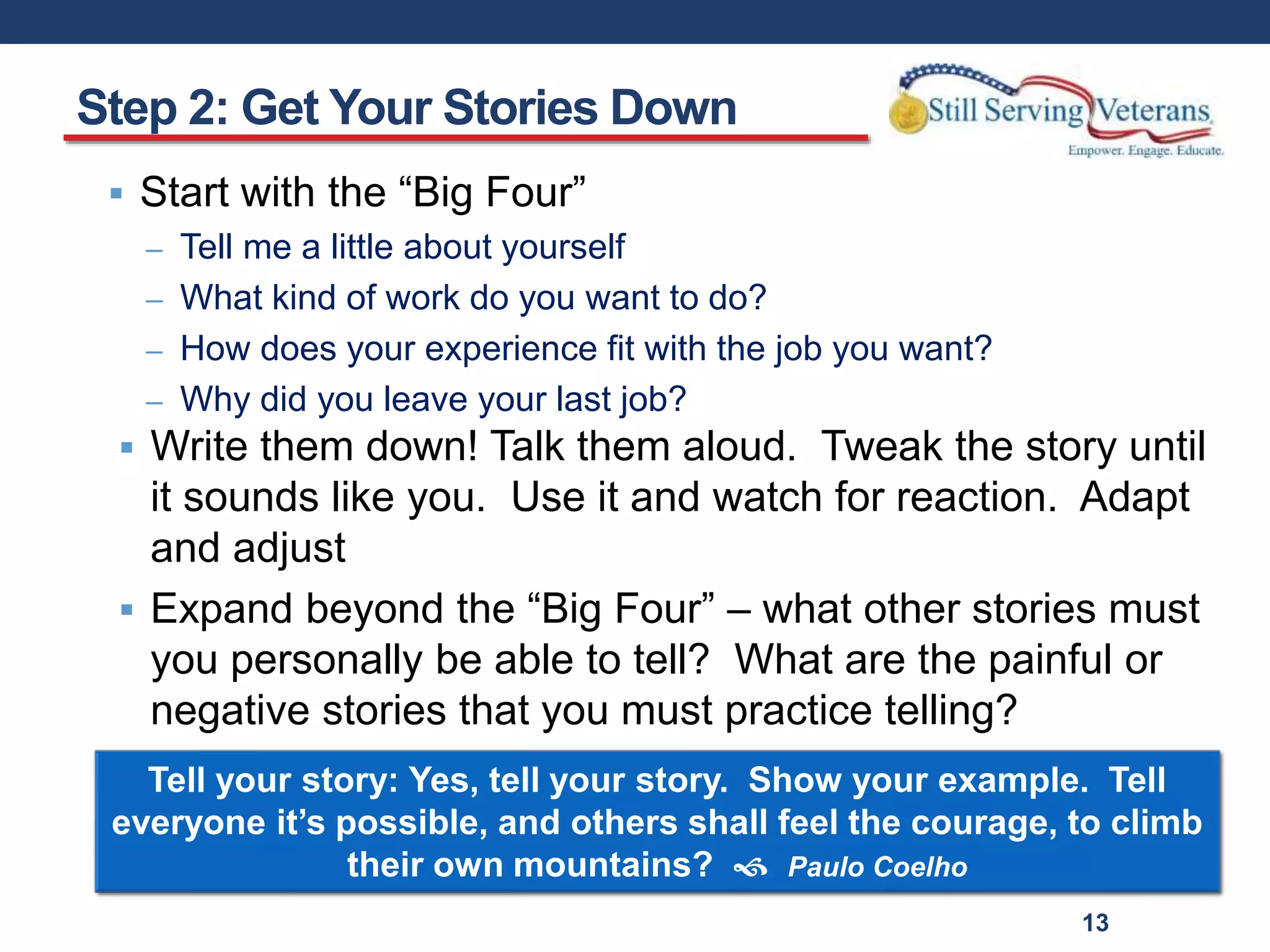 Telling Your Story: a Critical Job Hunting Skill | PPT