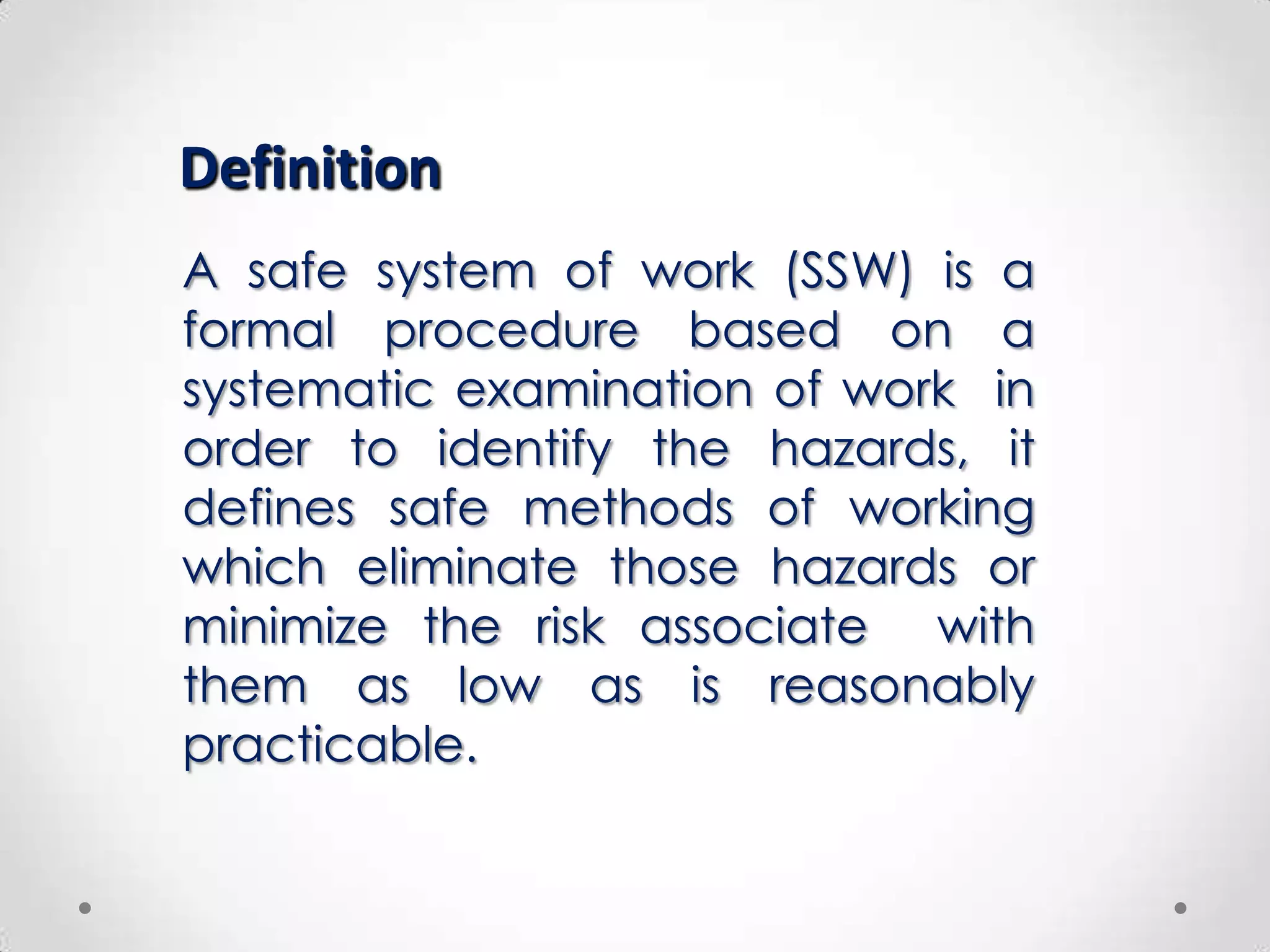 Safe System of Work (SSW) | PPTX