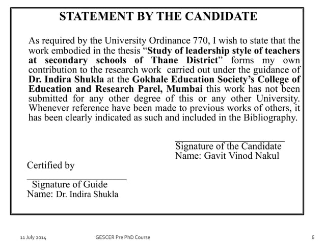 Pre-PhD Course – 1 Research Methodology in Education | PPT