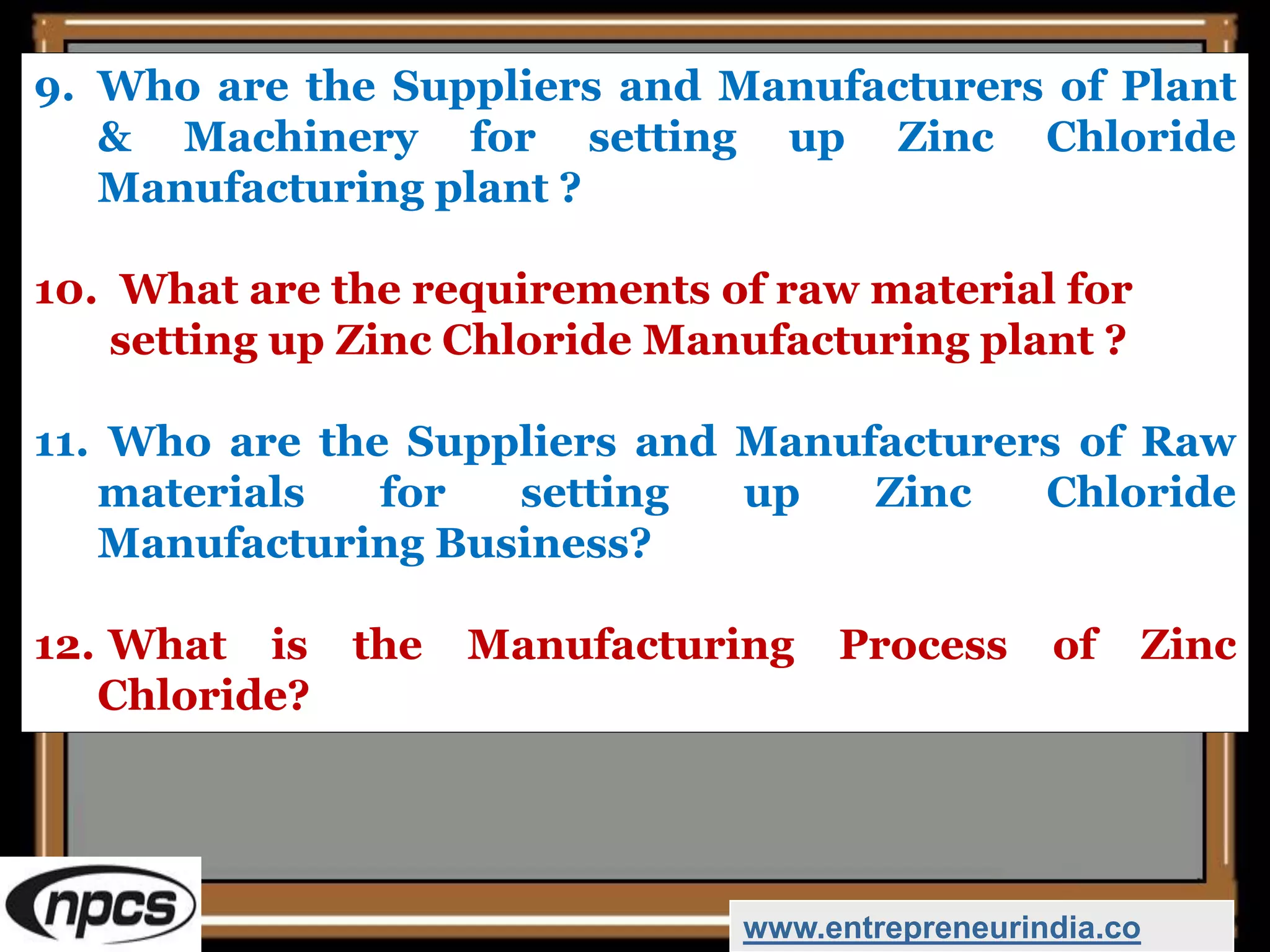 Zinc Chloride Manufacturing Industry | PPTX