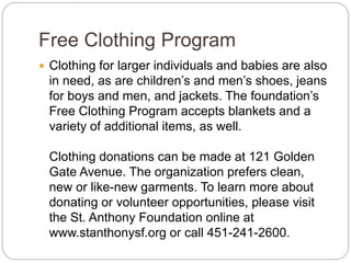 St. Anthony's Free Clothing Program | PPTX