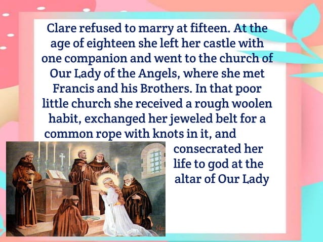 Life of St. Clare of Assisi | PPTX | Christianity | Religion & Spirituality