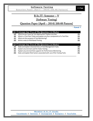 [Question Paper] Software Testing (60:40 Pattern) [April / 2014] | PDF