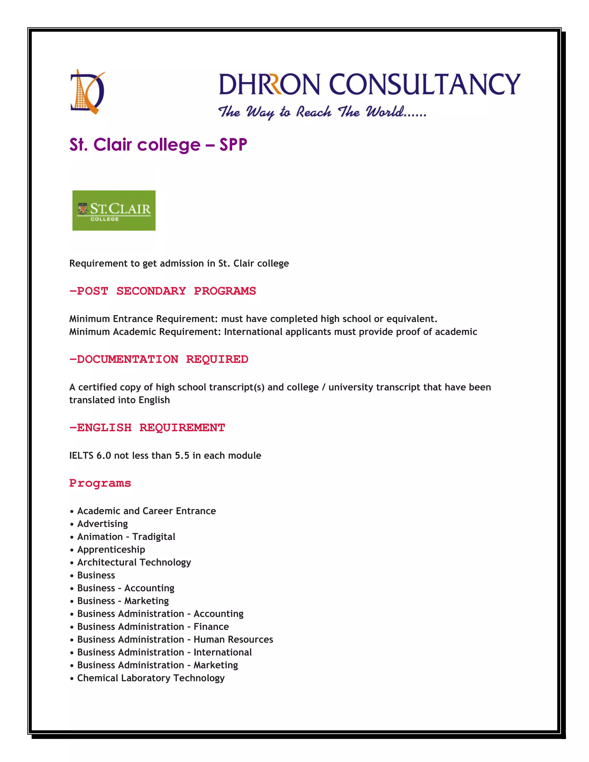 St. clair college canada spp | PDF