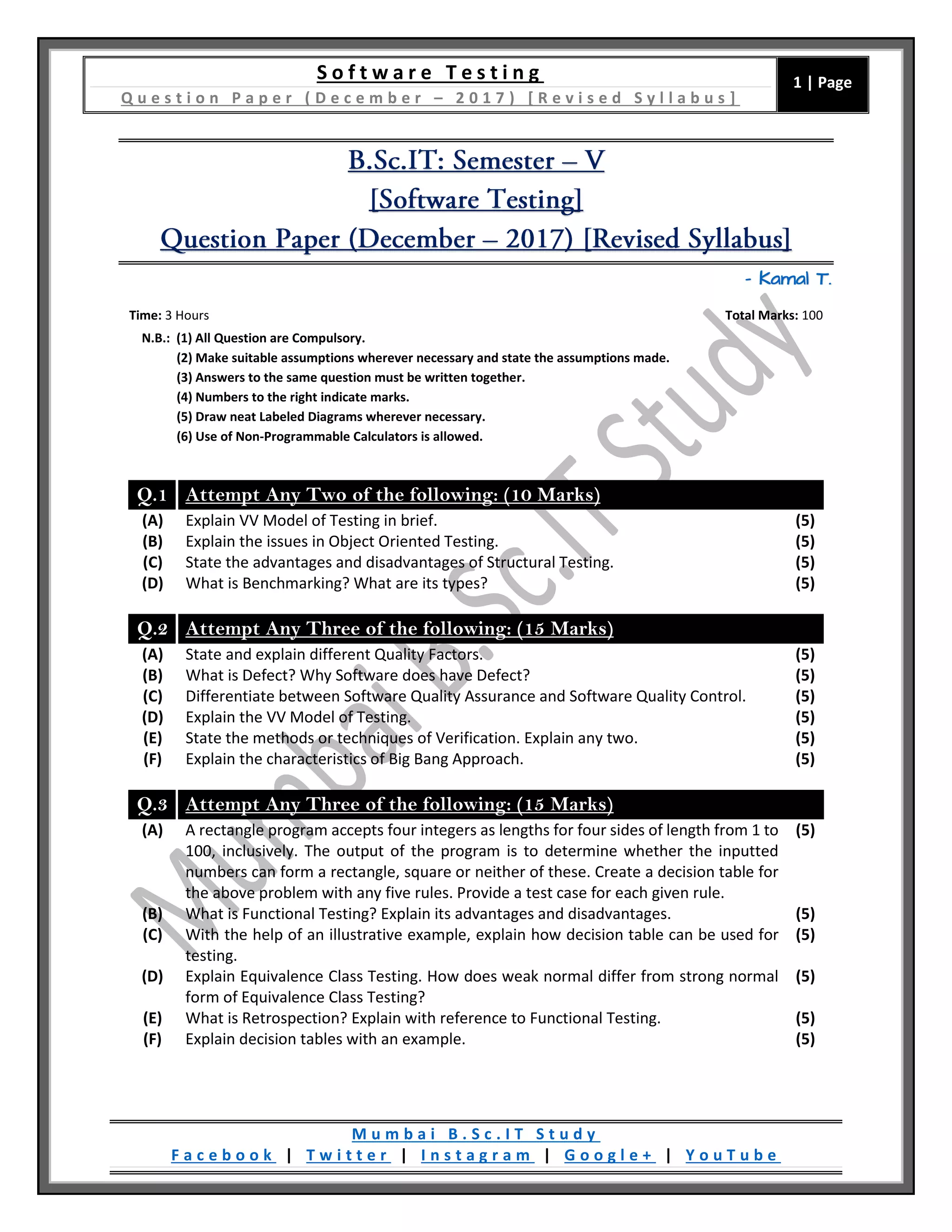 Software Testing (December – 2017) [Revised Syllabus | Question Paper ...