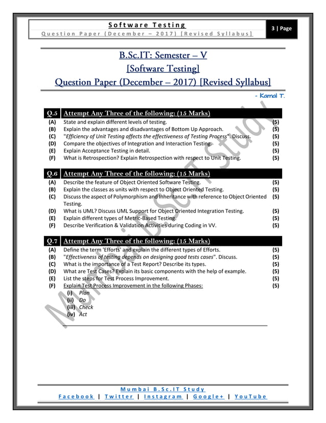 Software Testing (December – 2017) [Revised Syllabus | Question Paper ...