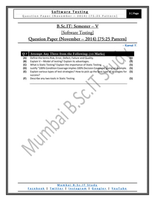 [Question Paper] Software Testing (75:25 Pattern) [November / 2014] | PDF
