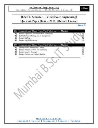 [Question Paper] Software Engineering (Revised Course) [June / 2014] | PDF