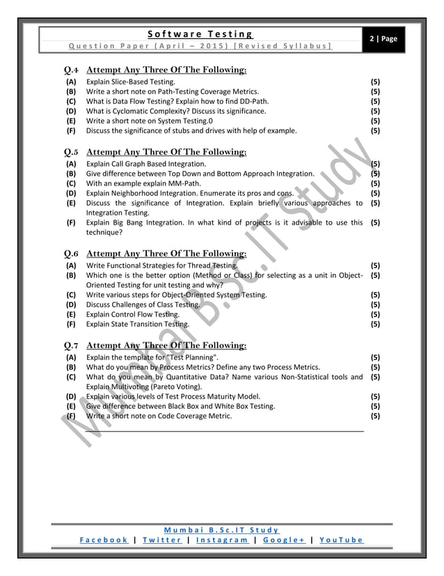 Software Testing (Revised Syllabus) [QP / April - 2015] | PDF