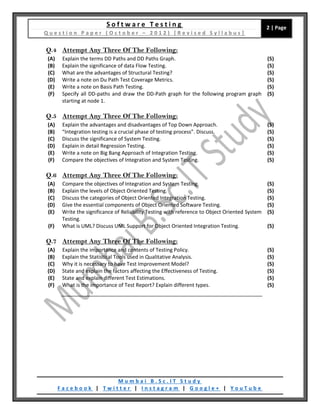 Software Testing (Revised Syllabus) [QP / October - 2012] | PDF ...