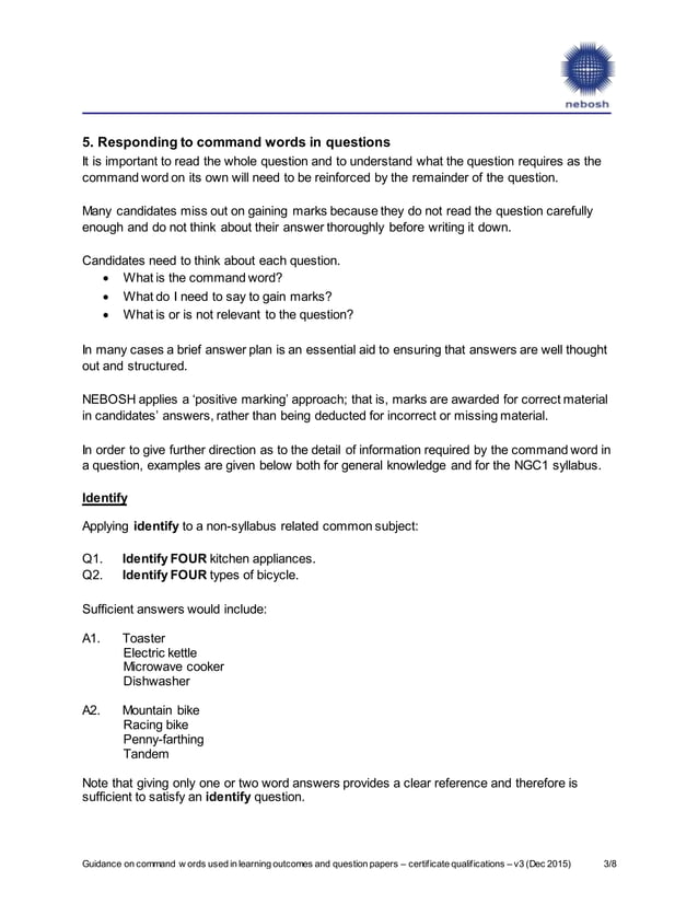 Guidance on command words used in learning outcomes and question papers ...
