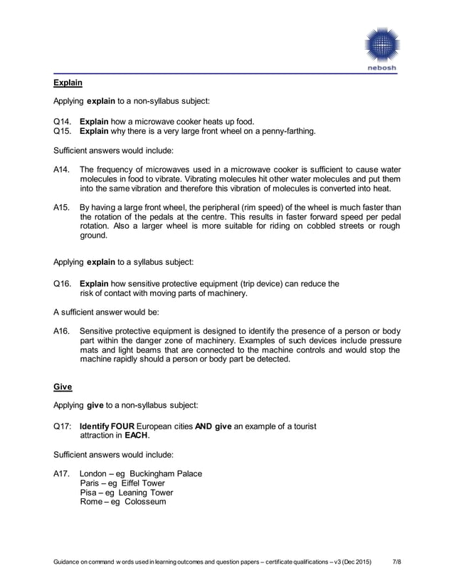 Guidance on command words used in learning outcomes and question papers ...