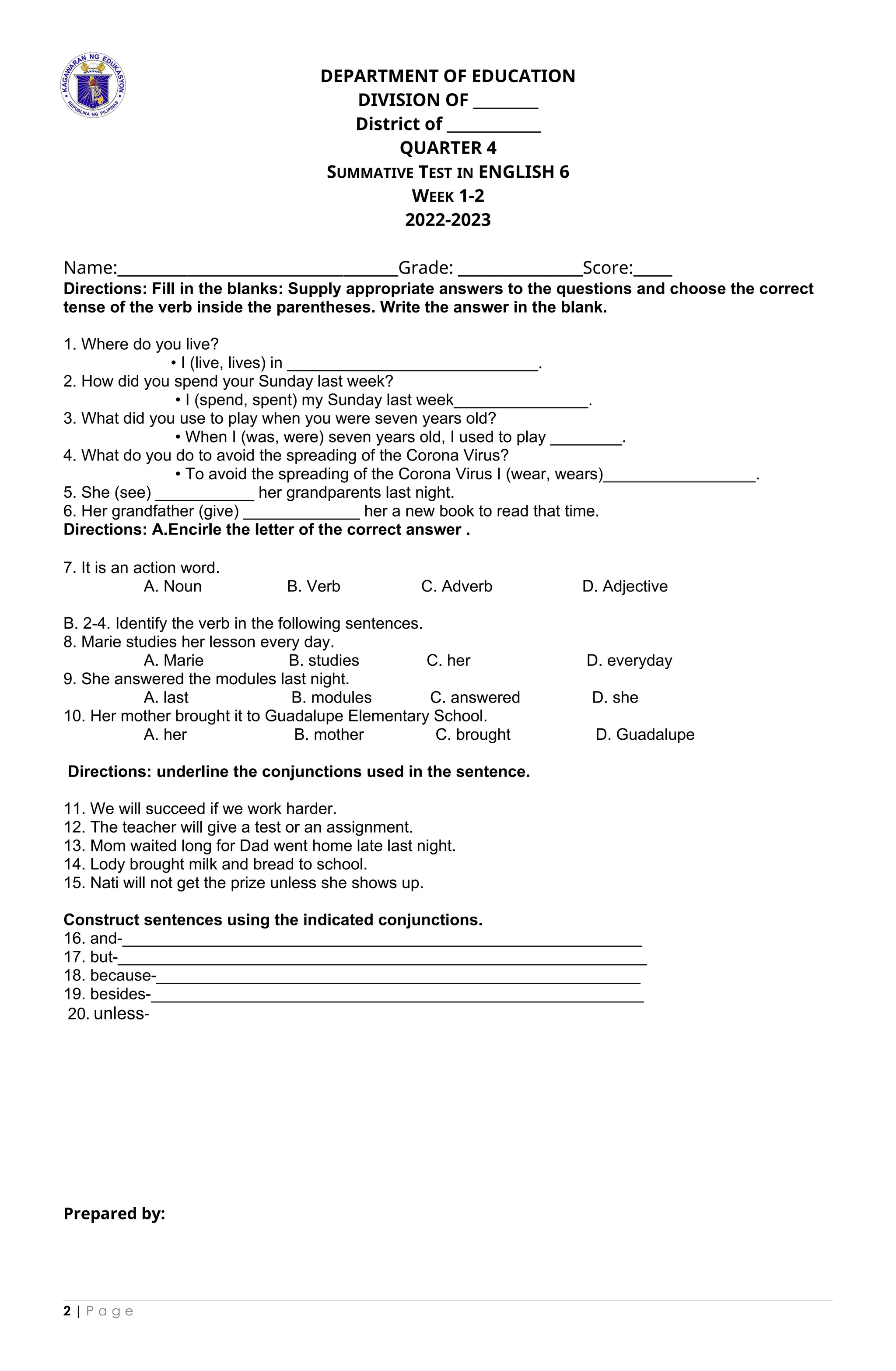 First Summative Test in English 6 Quarter 4 | DOCX