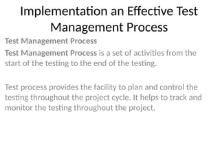 Test Management Processes for Various Testing | PPT