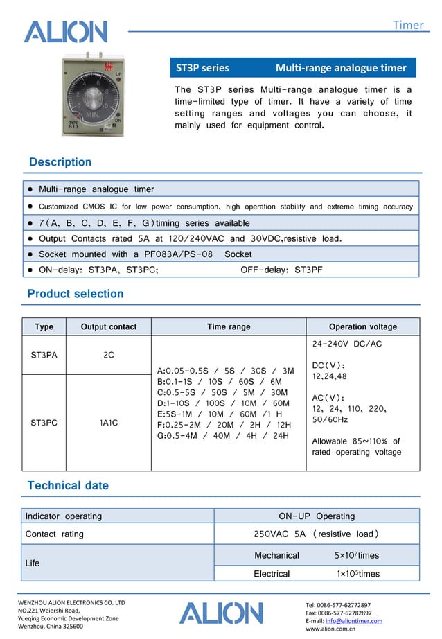 ST3P series multi range analogue timer relay | PDF