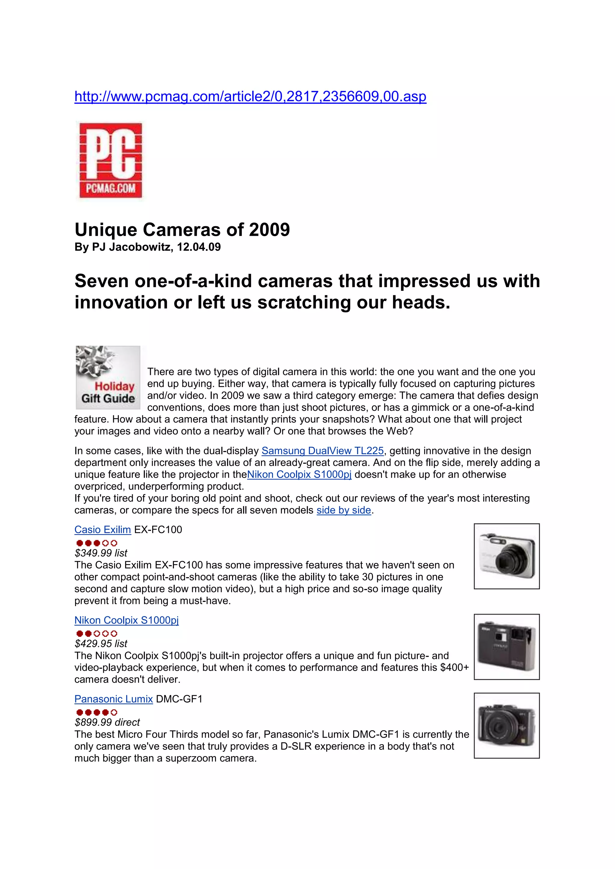 Unique Cameras of 2009. | PDF