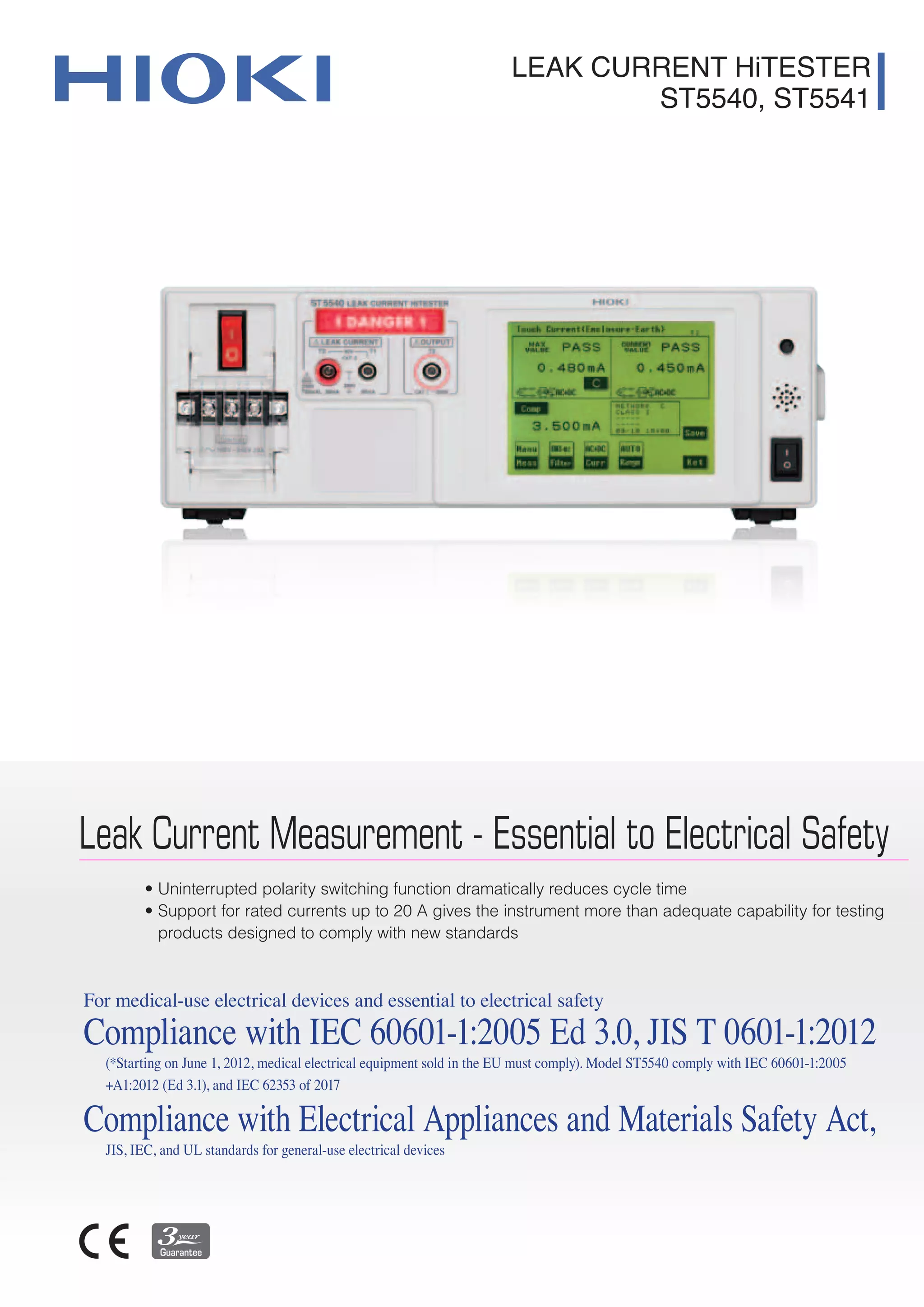 HIOKI Leak Current Tester St5540 distribute by denkei | PDF