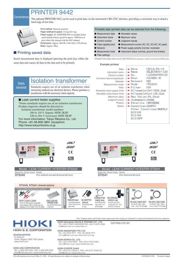 HIOKI Leak Current Tester St5540 distribute by denkei | PDF