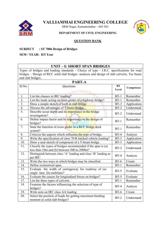 St7006 design of bridges | PDF