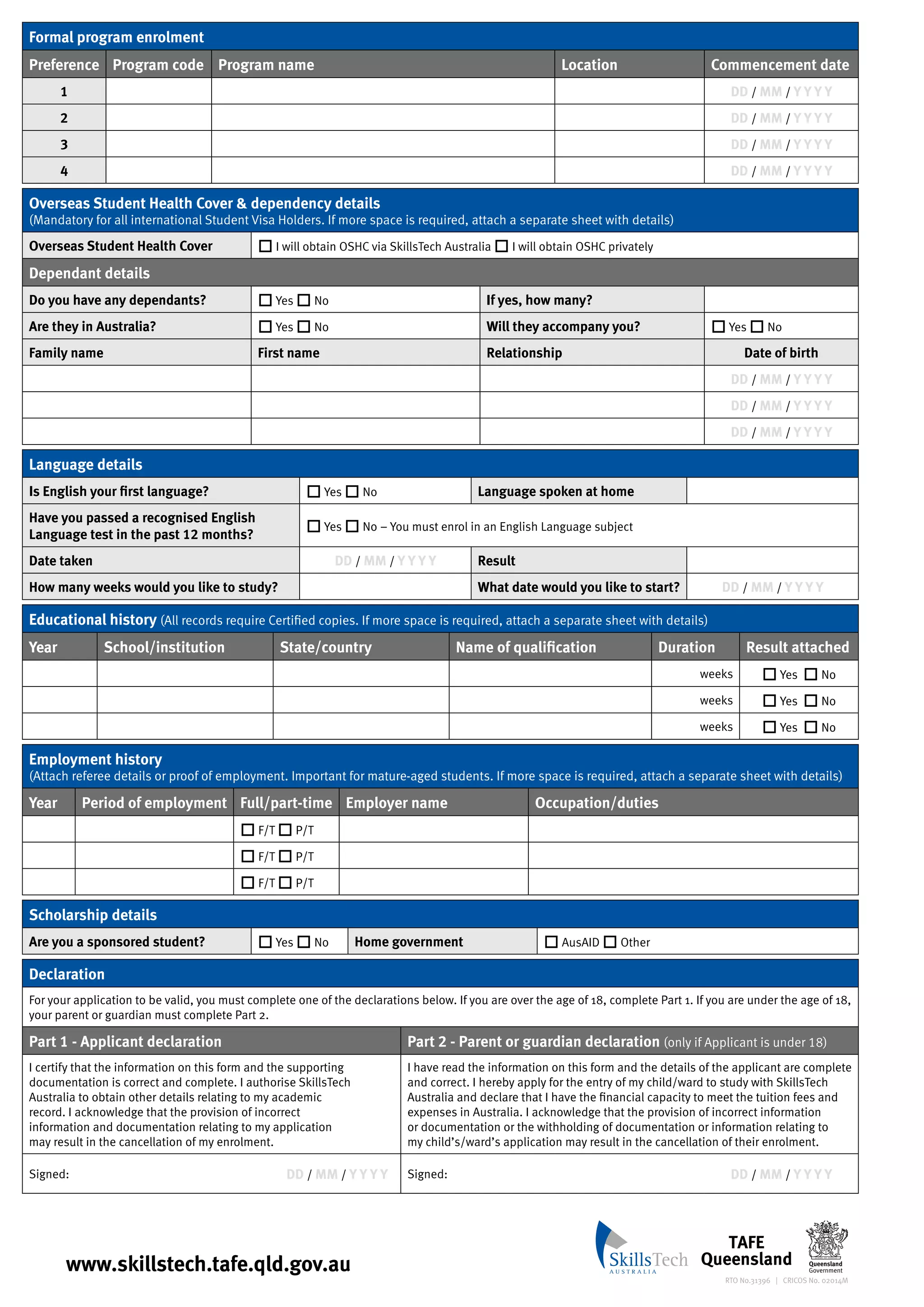 SkillsTech Australia Sta2461 application form | PDF