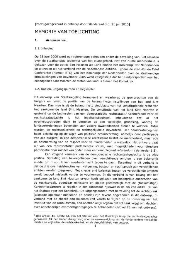 Staatsregeling.memorie van toelichting | PDF