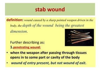 Stab and chop wounds mb singh 2020 | PPTX | First Aid | Injuries