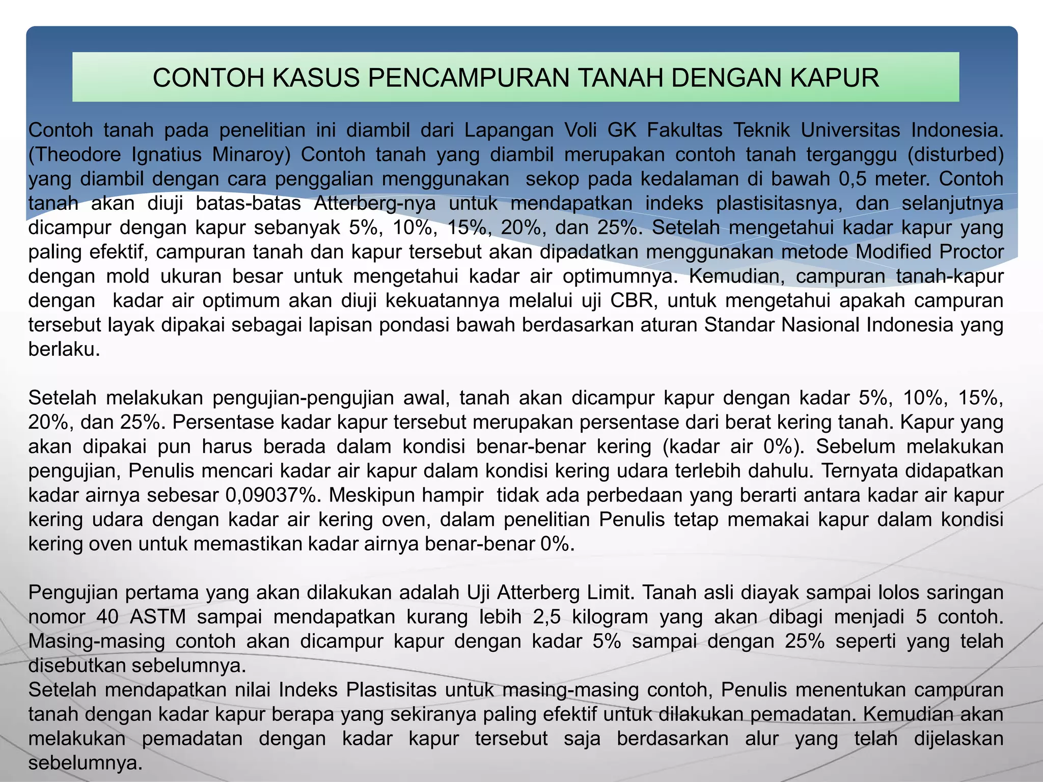 Stabilitas tanah dengan kapur | PPTX