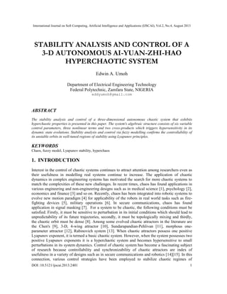 STABILITY ANALYSIS AND CONTROL OF A 3-D AUTONOMOUS AI-YUAN-ZHI-HAO HYPERCHAOTIC SYSTEM | PDF ...