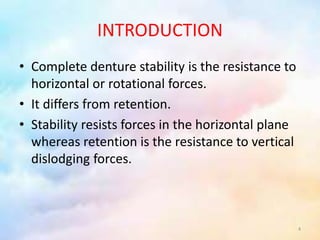 Stability and support in complete denture | PPTX