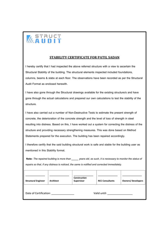 Stability certificate | PDF | Civil Engineering Industry | Industries