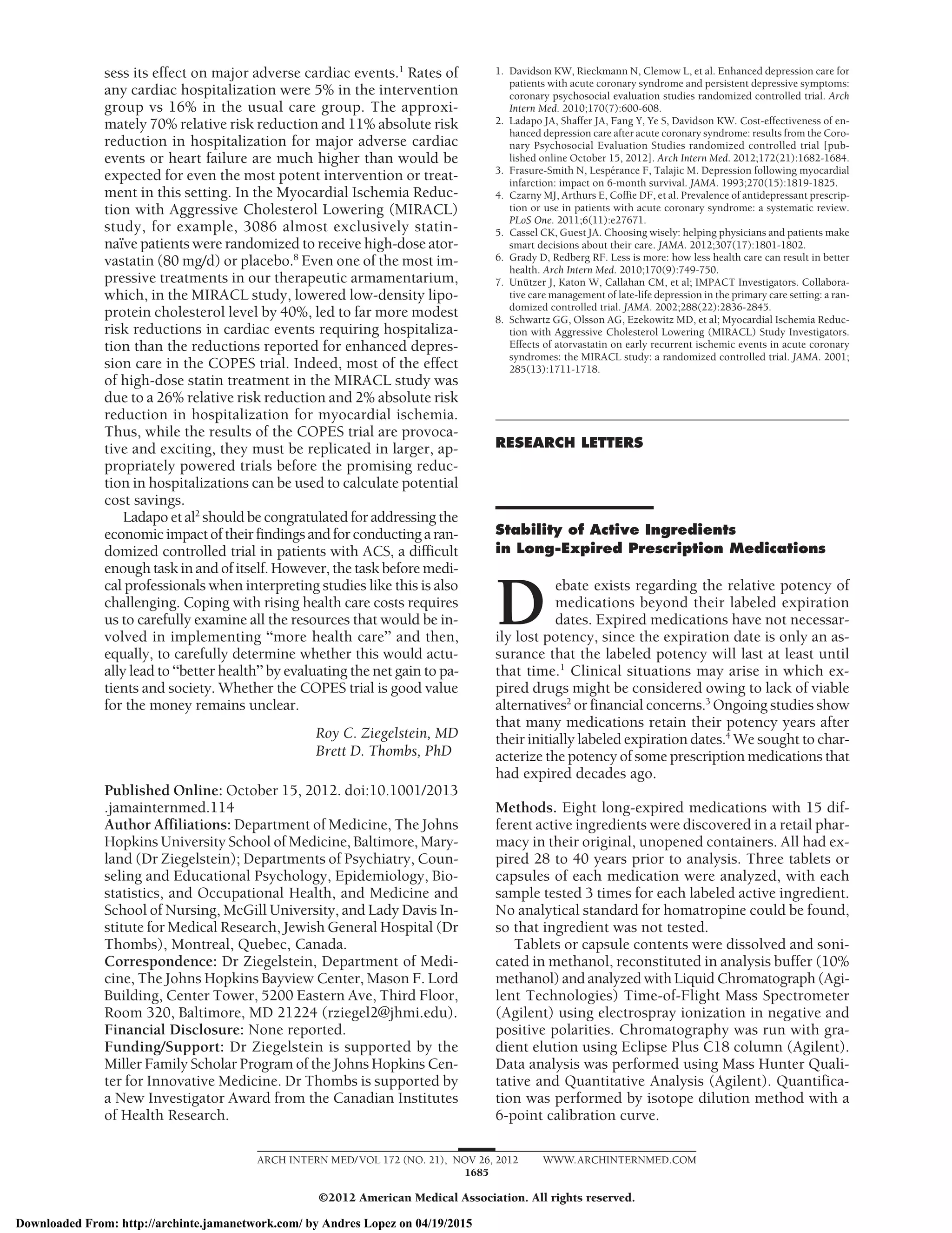 Stability of active ingredients in lon expired prescription medications ...