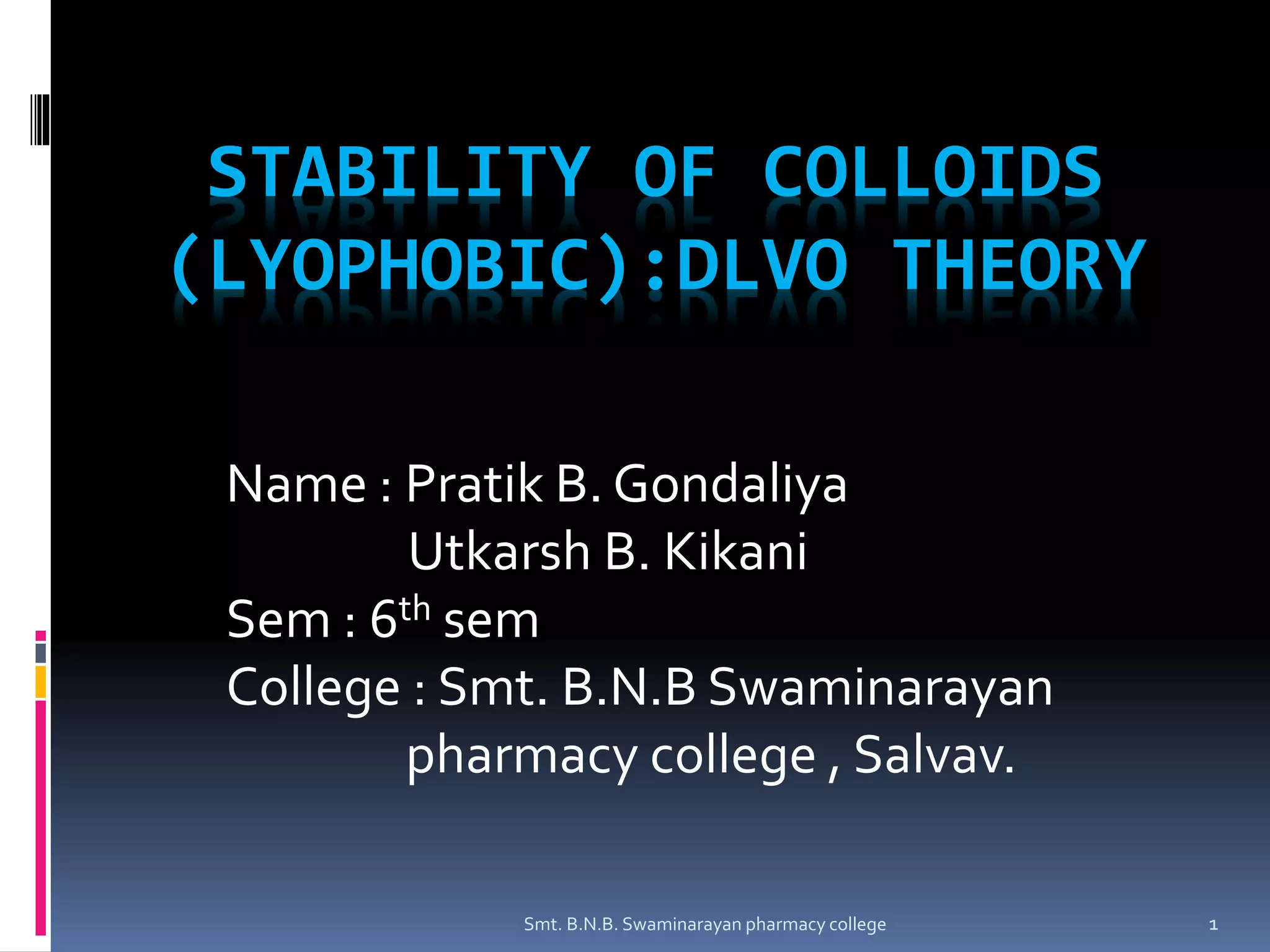 DLVO theory-Stability of colloids ( lyophobic ) | PPTX