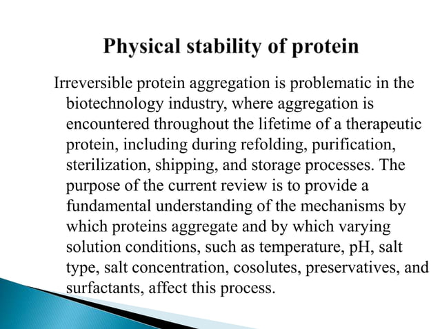 Stability of protein drugs | PPTX | Biotech and Biomedical Industry ...