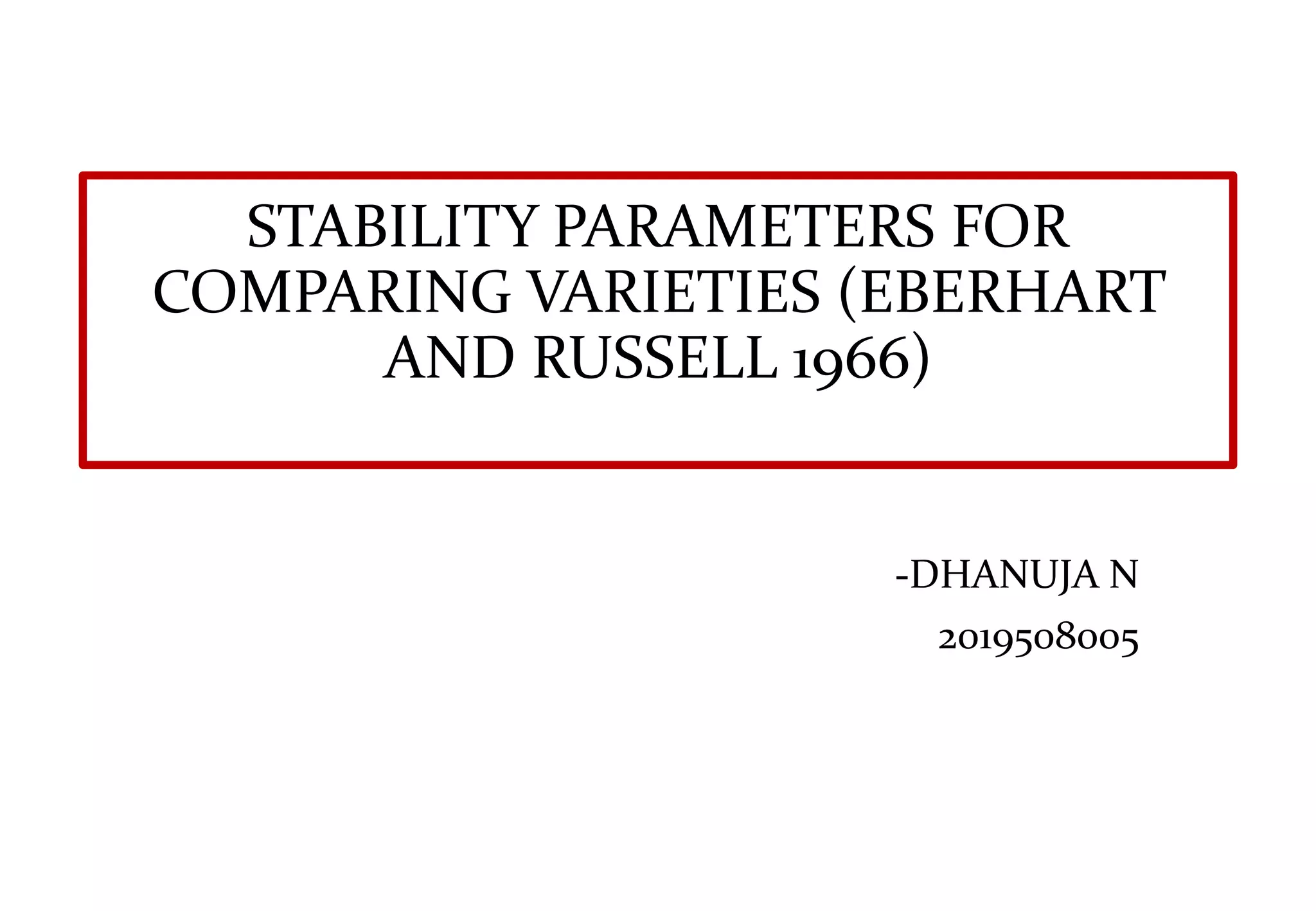 Stability parameters for comparing varieties (eberhart and russell 1966) | PPTX