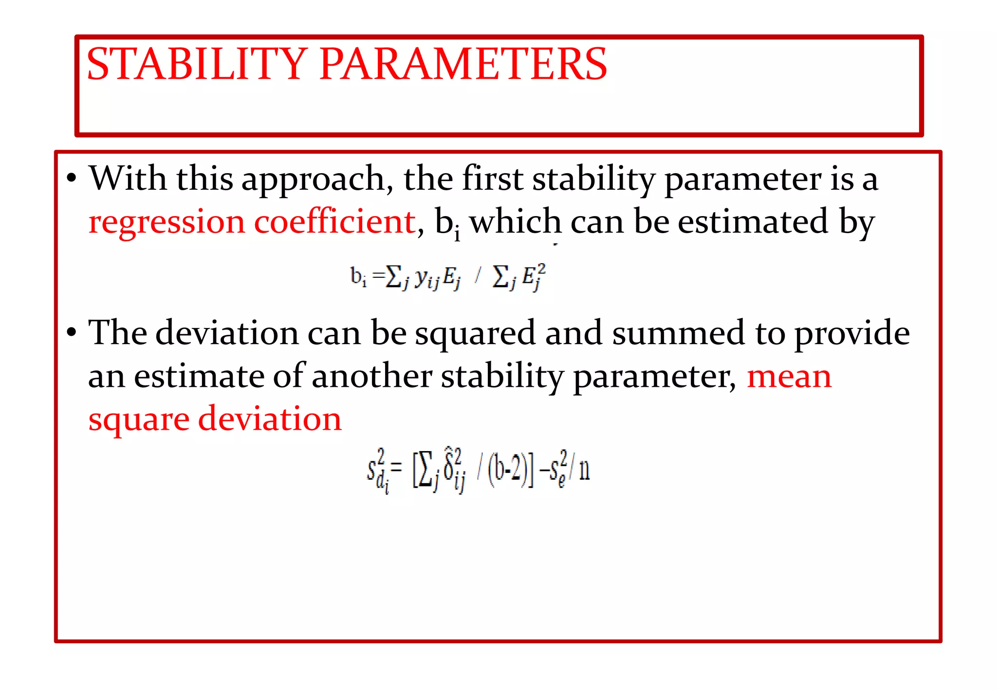 Stability parameters for comparing varieties (eberhart and russell 1966 ...
