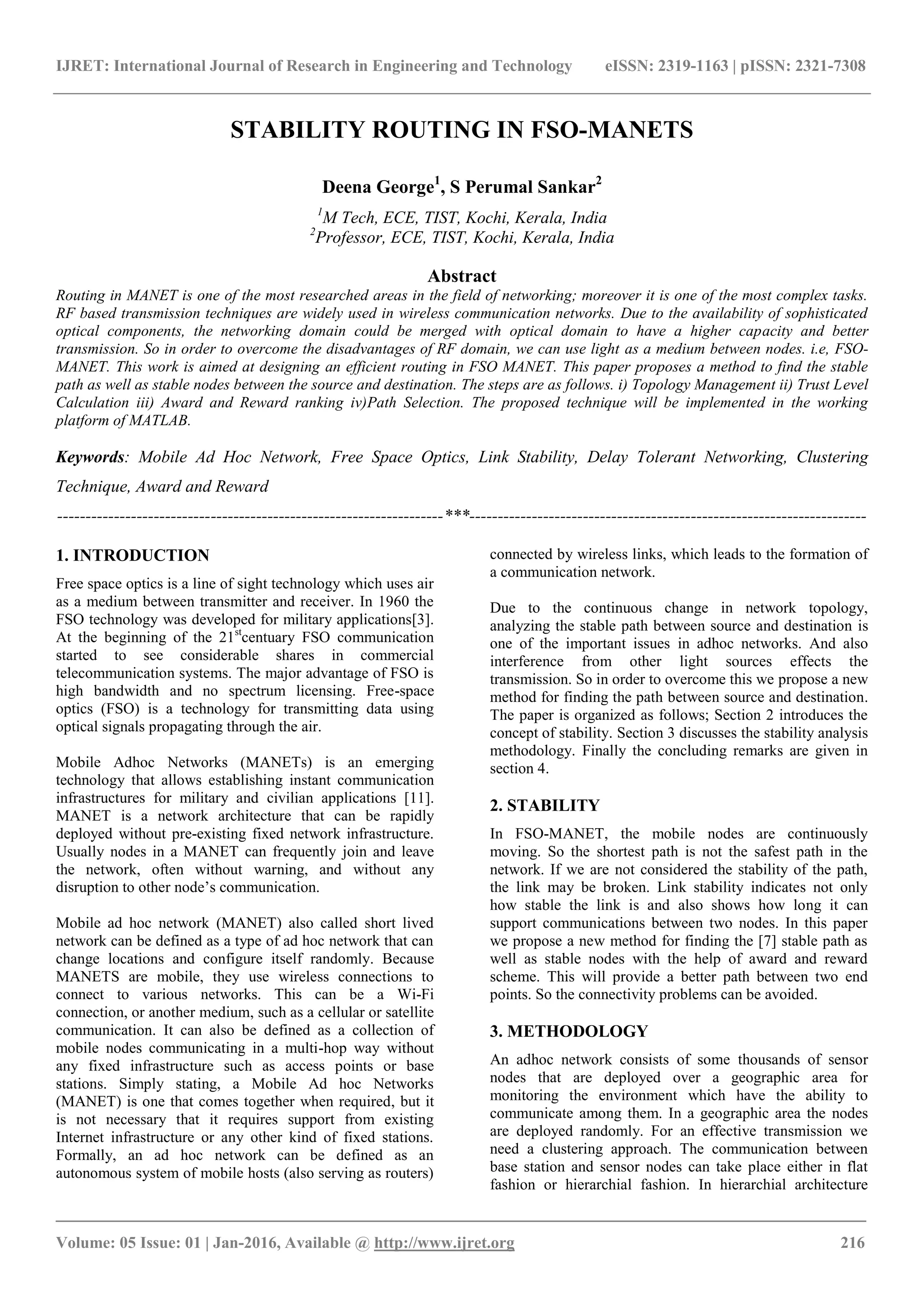 Stability routing in fso manets | PDF