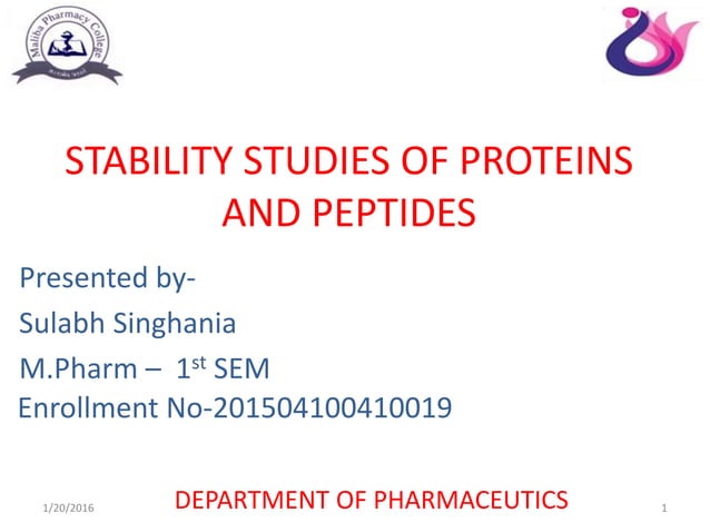 Stability studies of proteins and peptides. | PPTX | Chemistry | Science