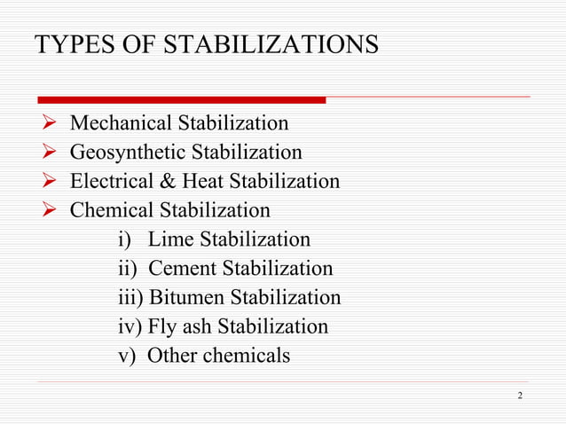 STABILIZATION OF SOIL_Lime and Chemical methods | PPT