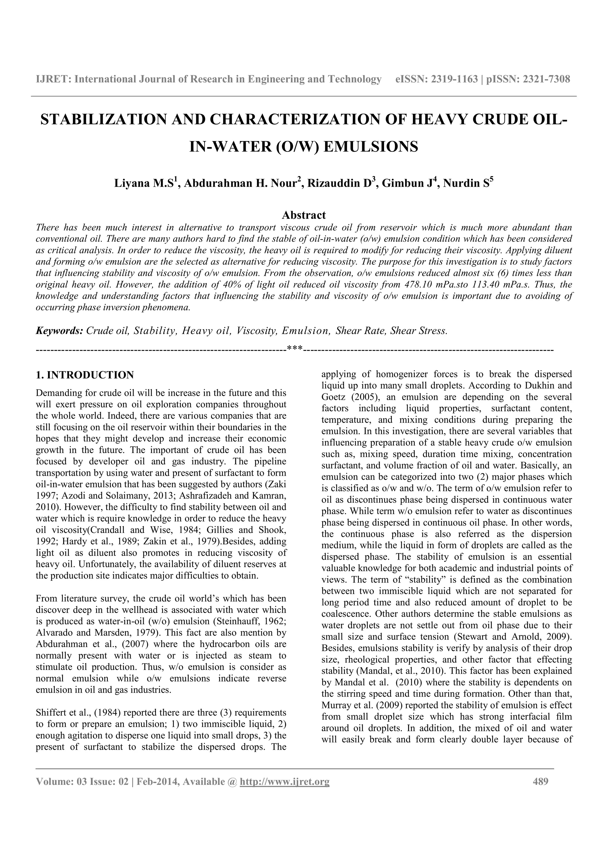 Stabilization and characterization of heavy crude oilin | PDF
