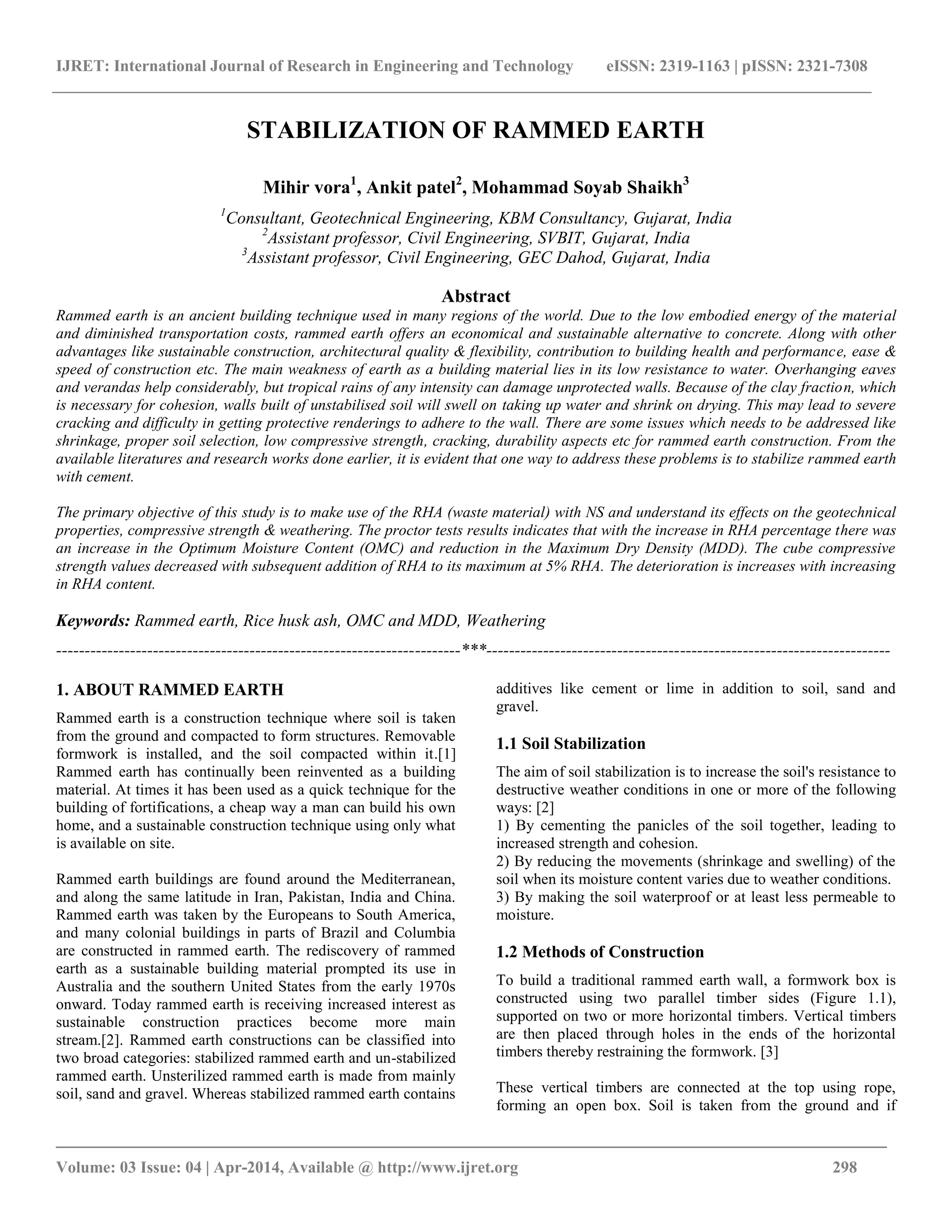 Stabilization of rammed earth | PDF