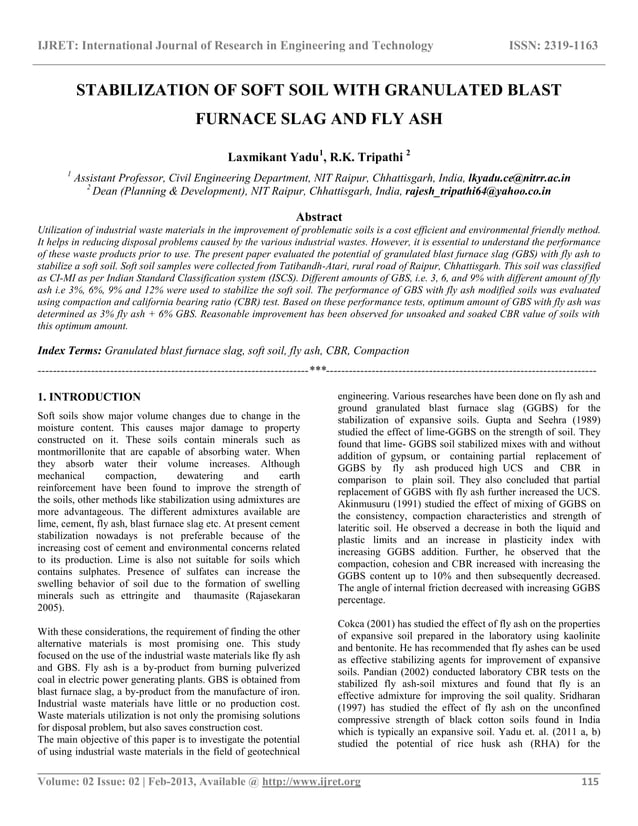 Stabilization of soft soil with granulated blast furnace slag and fly ash | PDF