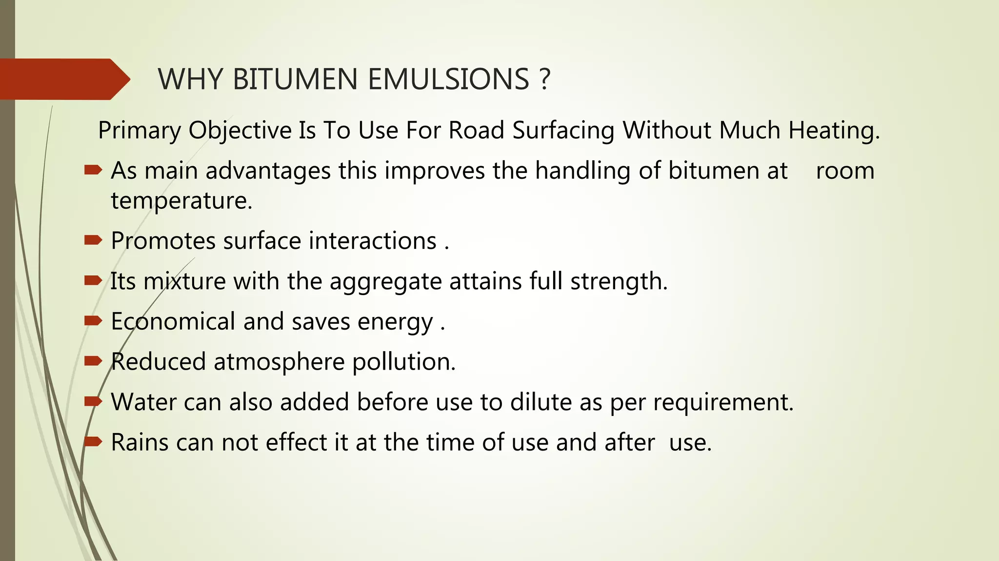 Stabilization of soil using bitumenous emulsions | PPTX