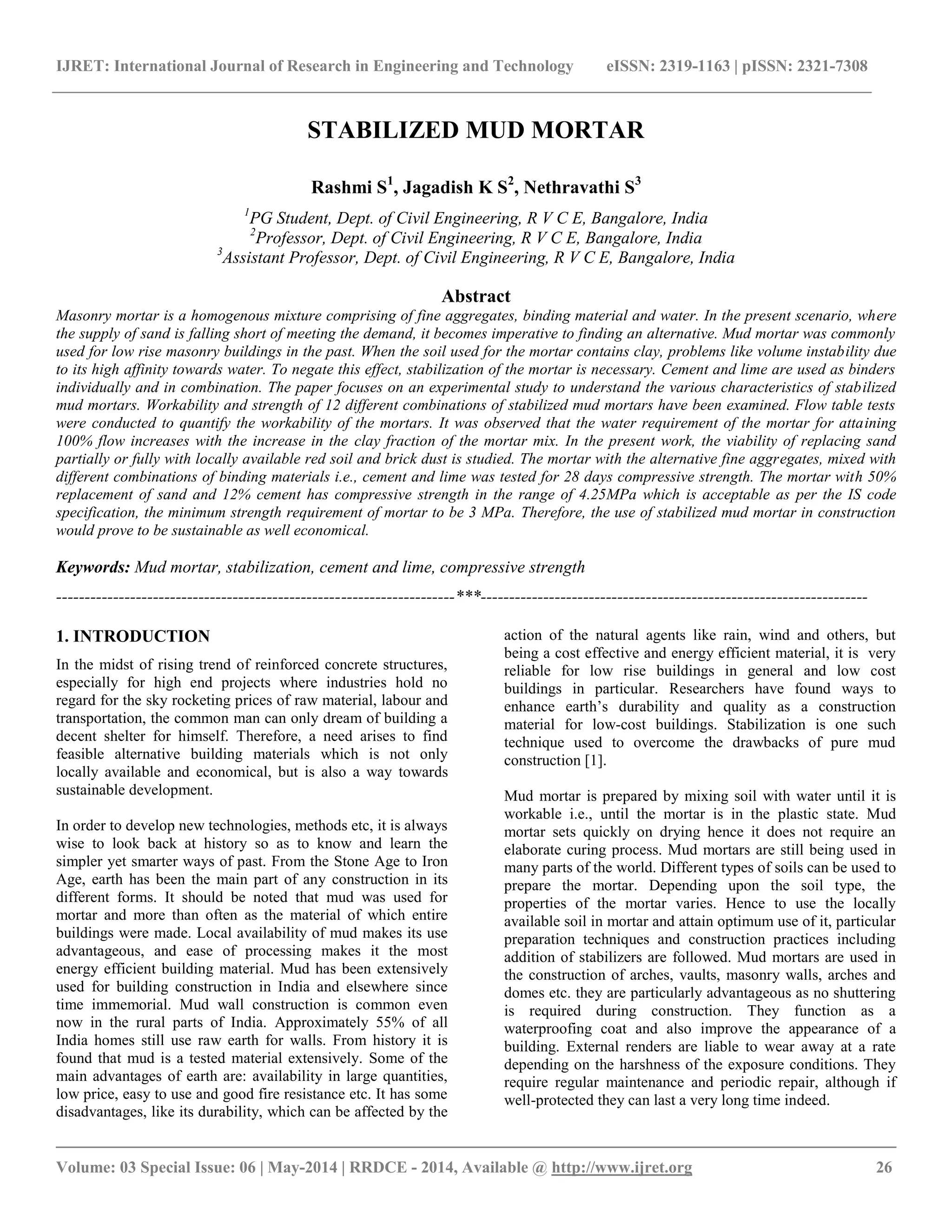 Stabilized mud mortar | PDF