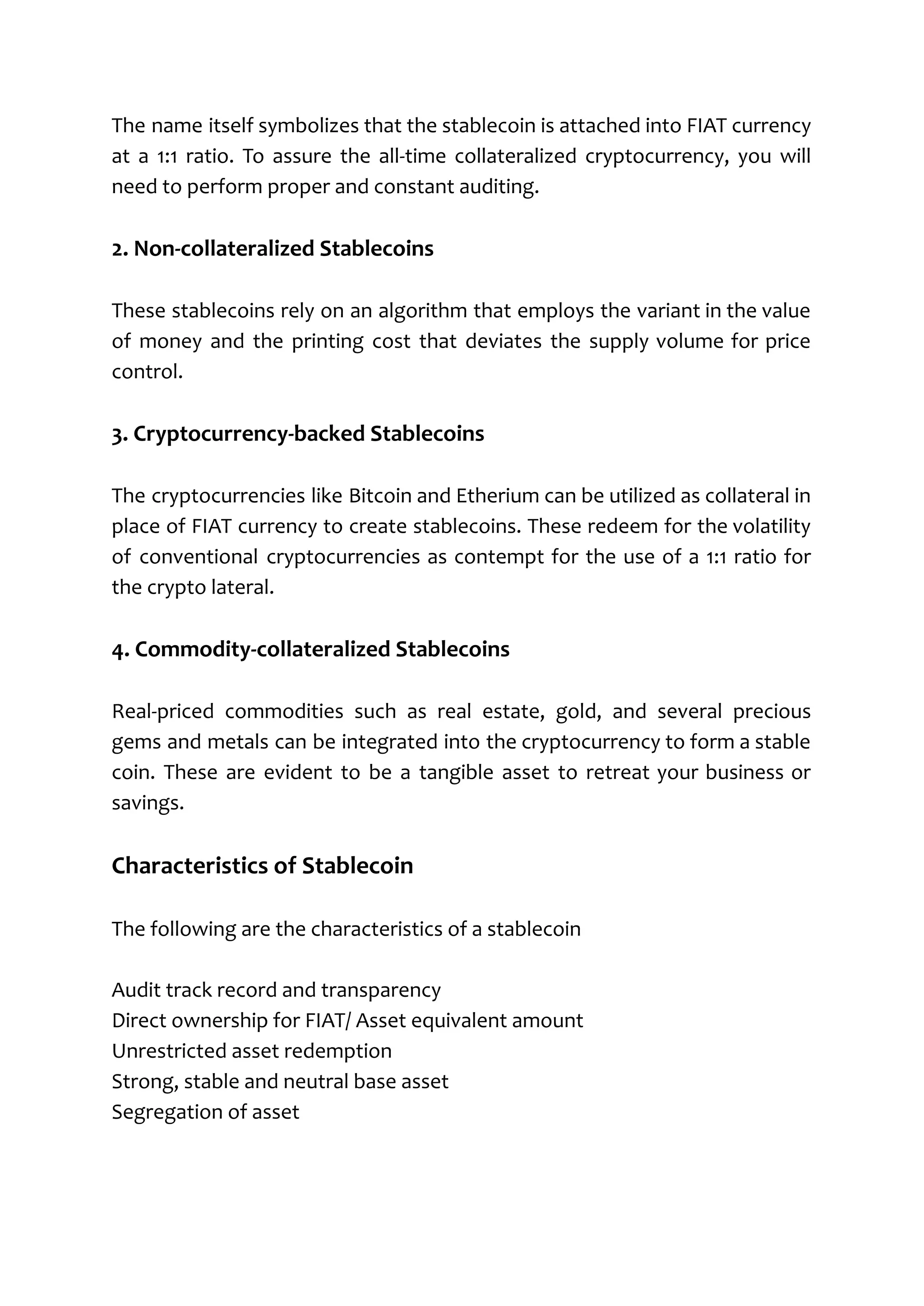 Stablecoin development types, highlights and characteristics | PDF